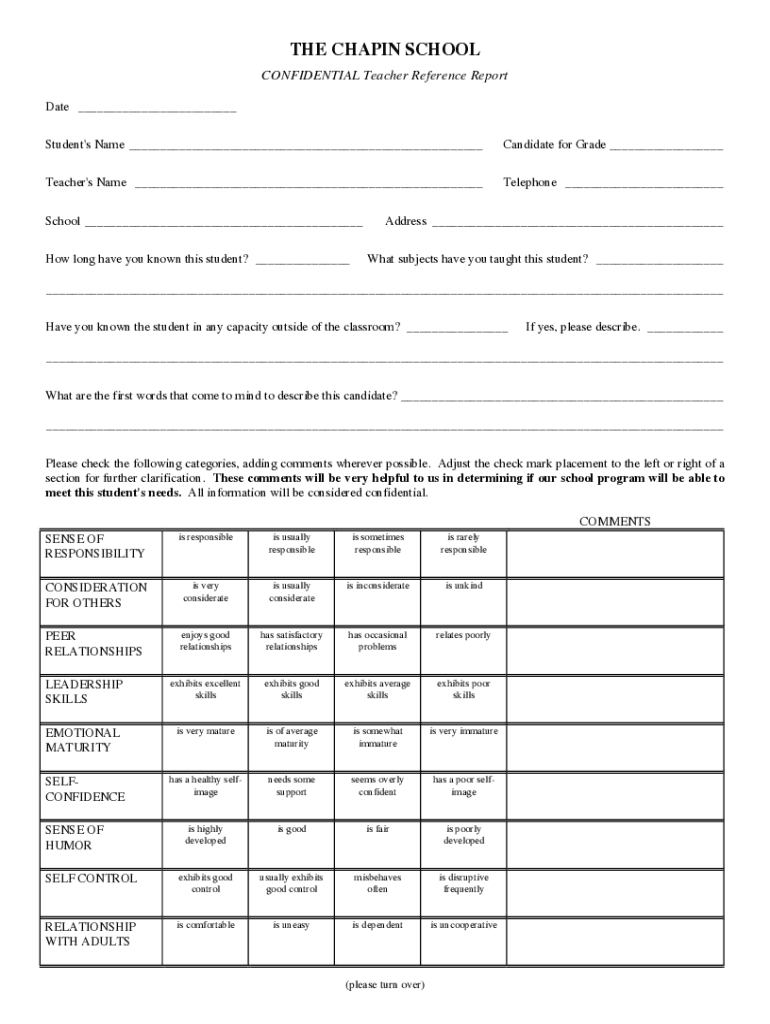 Fillable Online Recommendation Form for 6th Grade Applicants CONFIDENTIAL Fax Email Print ...