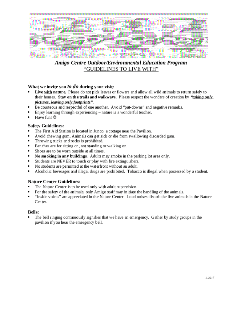 Amigo Centre Outdoor/Environmental Education Program Doc Template ...