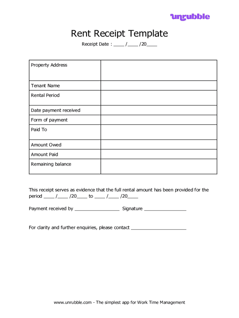 Fillable Online Rental Receipt Template For Free - Get Rent ... Fax ...