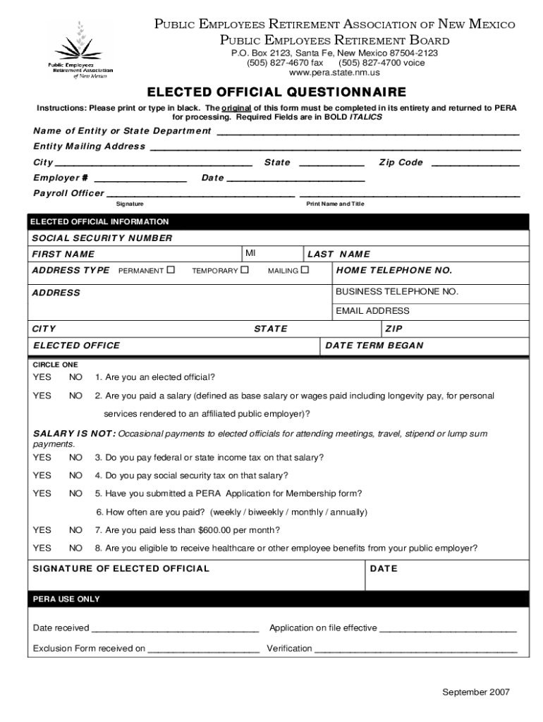 Fillable Online perass state nm Public Employees Retirement Association ...