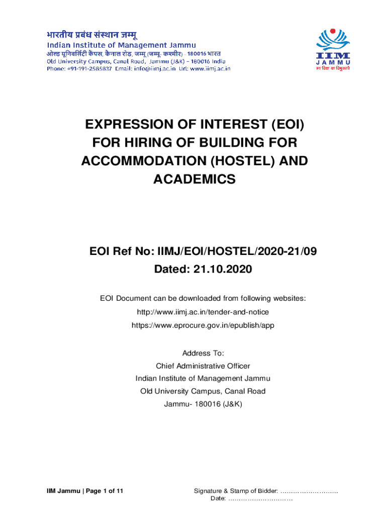 Fillable Online EXPRESSION OF INTEREST (EOI) FOR HIRING OF ... Fax ...