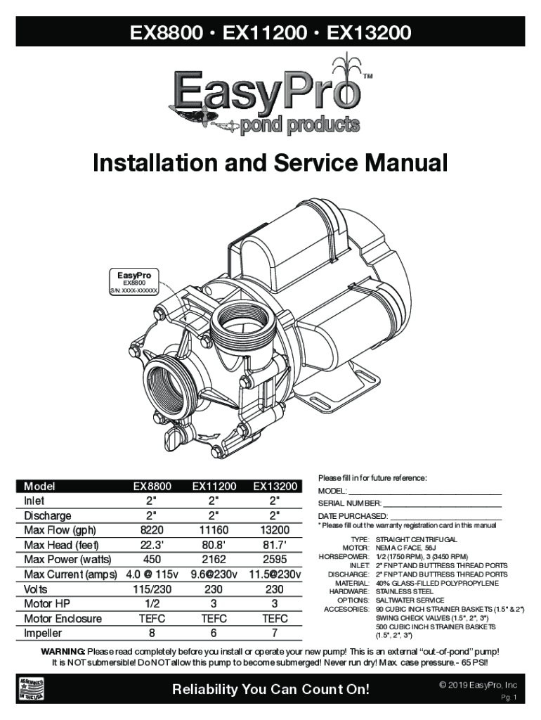 Fillable Online EX SERIES EXTERNAL PUMPS, LOW- HEAD Fax Email Print ...