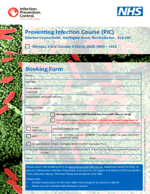 Fillable Online Preventing Infection Course (PIC) Booking Form Fax ...