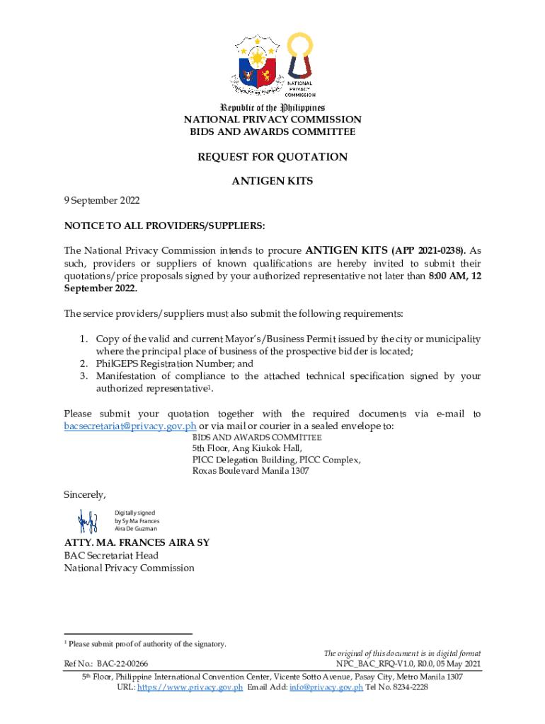 Fillable Online REQUEST FOR QUOTATION ANTIGEN KITS Fax Email Print ...