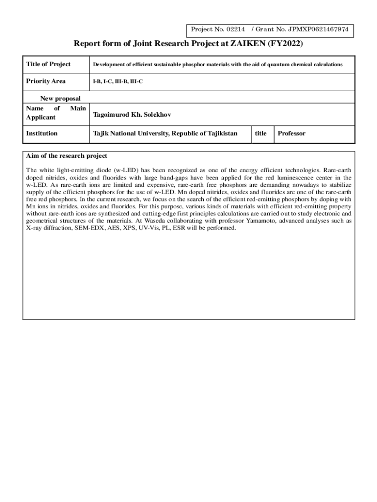 Fillable Online Report form of Joint Research Project at ZAIKEN (FY2021 ...