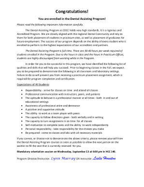 Fillable Online Dental Assisting - One-Year Certificate of Completion ...