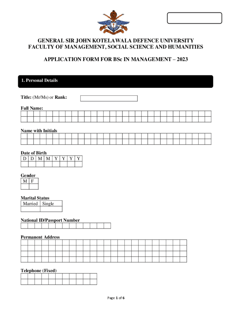Fillable Online Application Form for BSc in Management2023 Fax Email ...