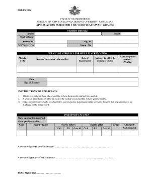 Fillable Online APPLICATION FORM FOR THE VERIFICATION OF GRADES Fax Email Print - pdfFiller