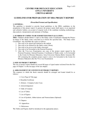 Fillable Online Guideline for Preparation of MBA Project Report Fax ...