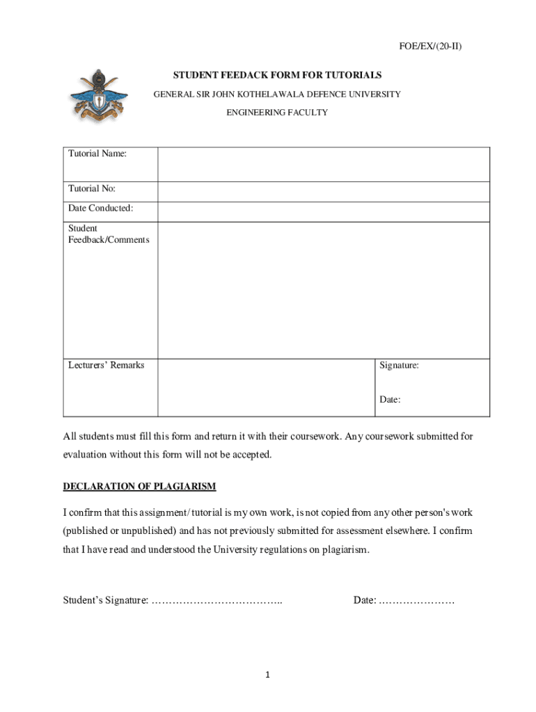 Fillable Online student feedback form for practical foe/ex/(19-ii) Fax ...