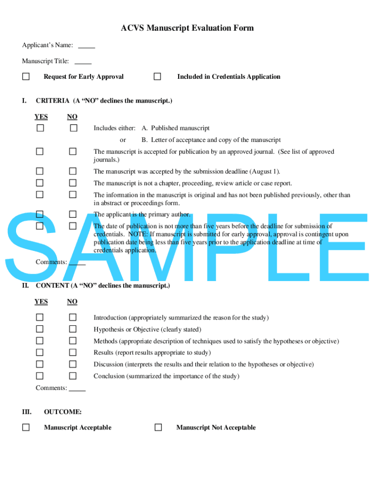 Fillable Online Sample ACVS Committee Manuscript Evaluation Form Fax Email Print - pdfFiller