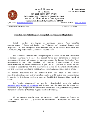 Fillable Online Tender for Printing of Hospital Forms and Registers Fax ...