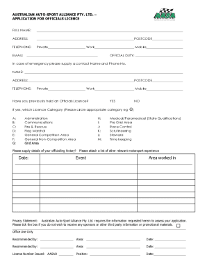 Fillable Online Officials Licence Application Fax Email Print - pdfFiller