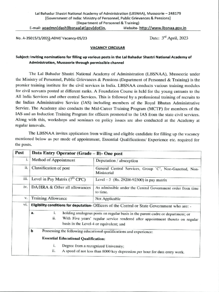 Fillable Online LBSNAA, Full Form, History, Dream, Training and ...