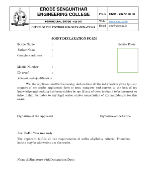 Fillable Online erode-sengunthar ac SCRIBE-JOINT-DECLARATION-FORM ...