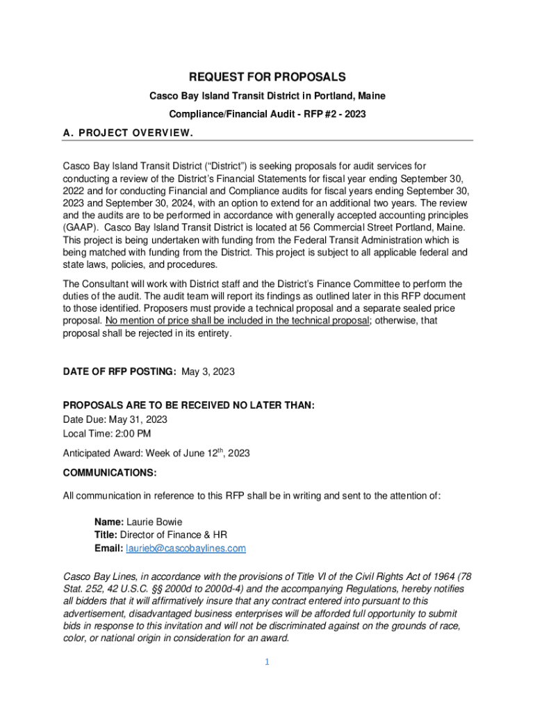 Fillable Online REQUEST FOR PROPOSALS - Casco Bay Island Transit ... Fax Email Print - pdfFiller