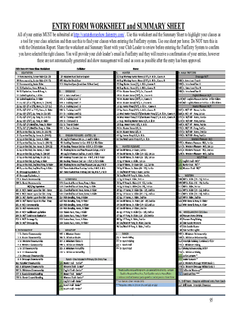 Fillable Online Fair Entry Help Sheet Fax Email Print - pdfFiller