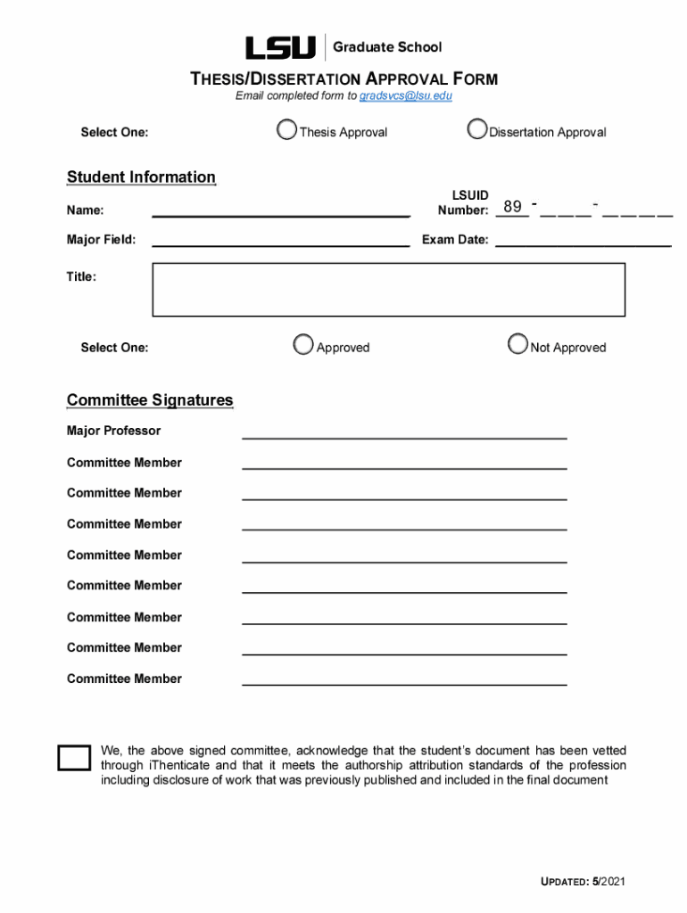 Fillable Online Dissertation Approval Form After the thesis draft has ...