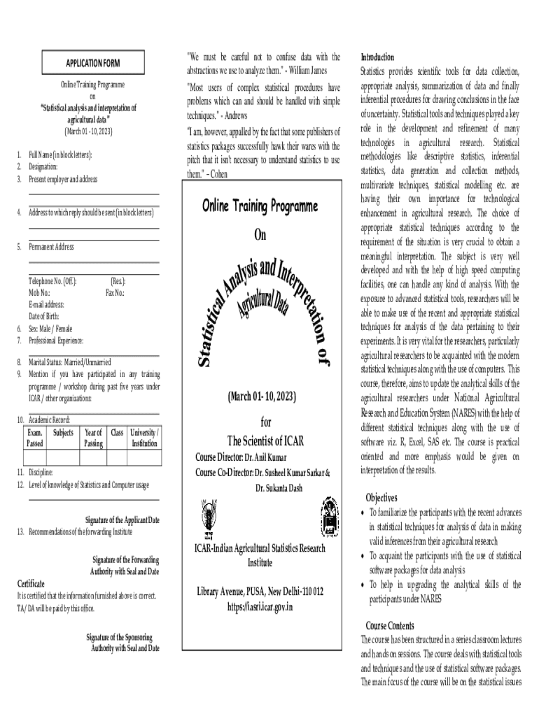 Fillable Online Summer School on Infomration Technology - iasri - ICAR Fax Email Print - pdfFiller