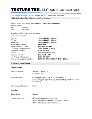 Fillable Online TEXTURE TEK LLC Safety Data Sheet (SDS) Fax Email Print - pdfFiller