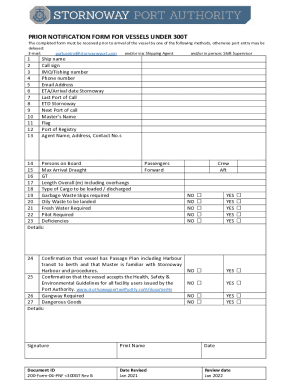 Fillable Online prior notification form for vessels under 300t Fax ...
