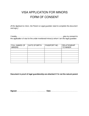 Fillable Online VISA APPLICATION FOR MINORS FORM OF CONSENT Fax Email ...