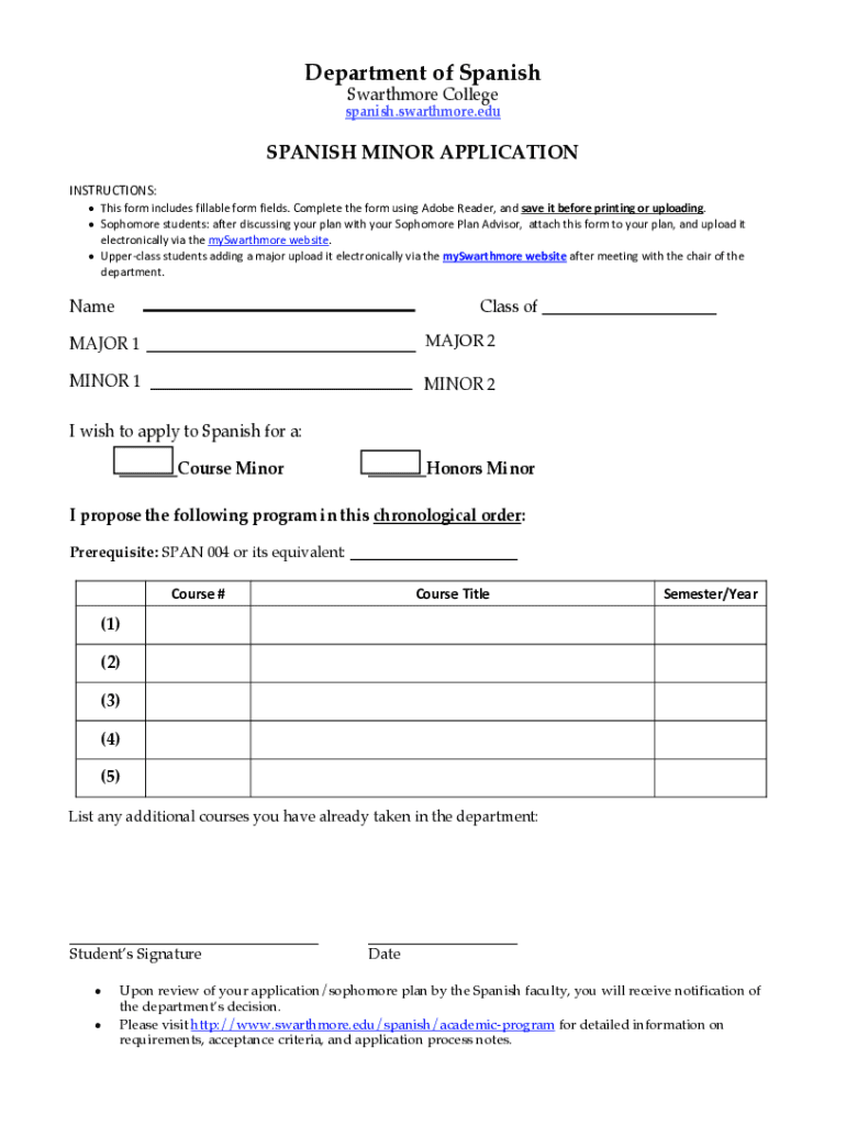 Fillable Online SPANISH MINOR APPLICATION-fillable PDF form.docx Fax ...