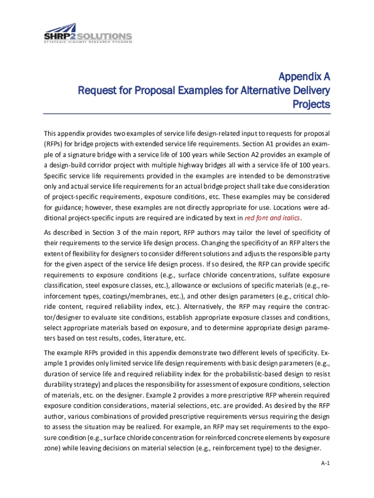 Fillable Online shrp2 transportation Appendix A Request for Proposal ...