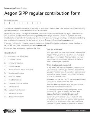 Fillable Online APLT3883380423. Aegon SIPP regular contribution form ...