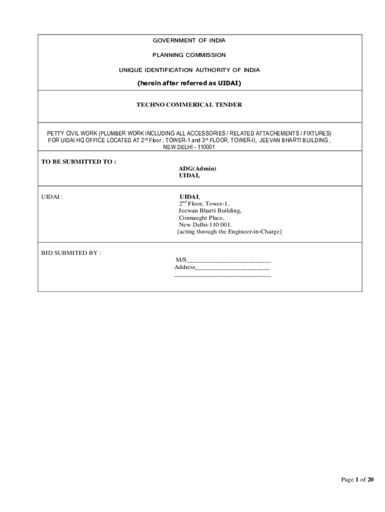 Fillable Online Tender Document-PETTY CIVIL WORKPlumber Work including ...