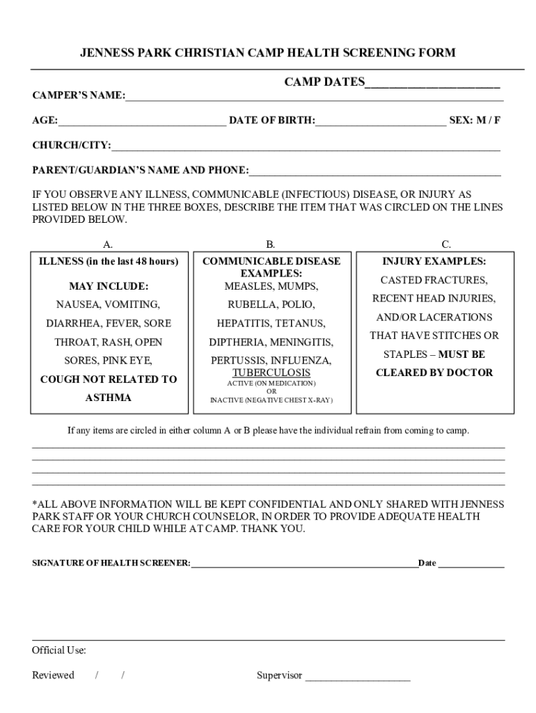 Fillable Online HEALTH SCREENING FORM (1).doc Fax Email Print - pdfFiller