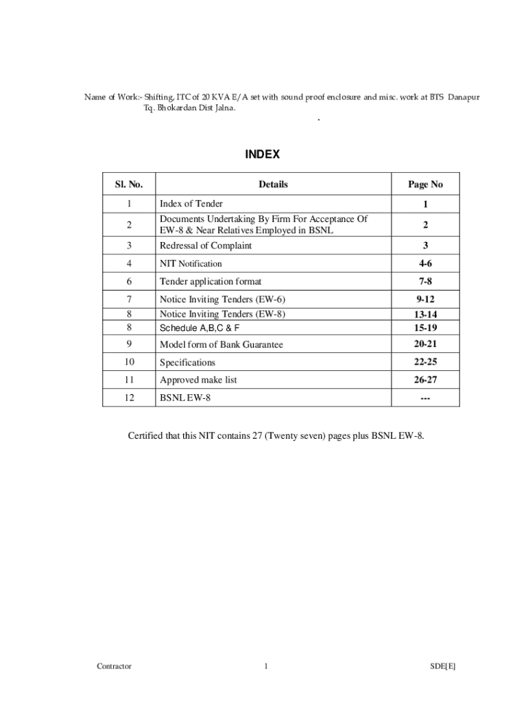 Fillable Online Sl. No. Details Page No 1 Index of Tender 1 2 Documents ... Fax Email Print ...