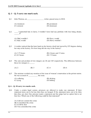 Fillable Online Verbal Aptitude: GATE2019 ME-1: GA-1 Fax Email Print ...