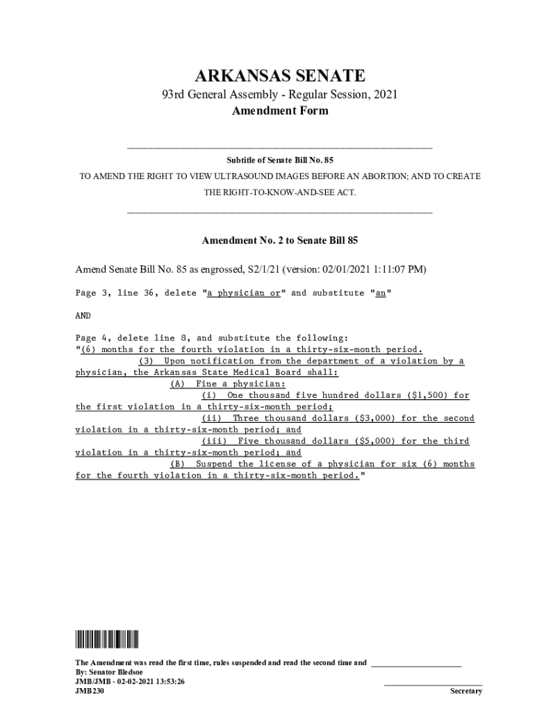 Fillable Online Amends Amend Senate Bill No. 85 as engrossed, S2/1/21 ...