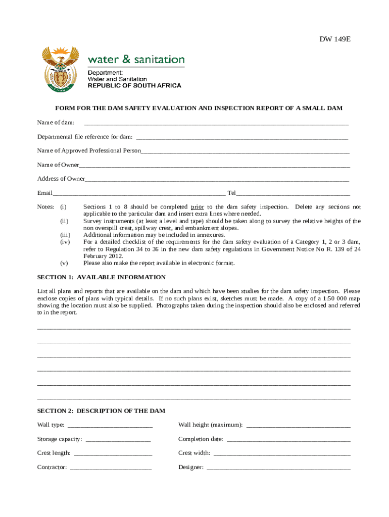 for Dam Safety Inspection Report Doc Template | pdfFiller