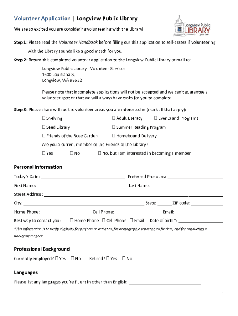 Fillable Online Davie County Public Library Adult Volunteer Application ...