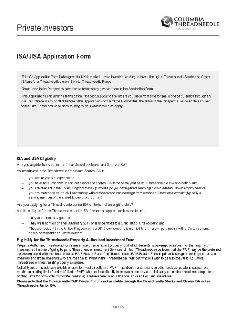 Fillable Online J322261UK Funds - Application Form - ISA and JISA - UK ...