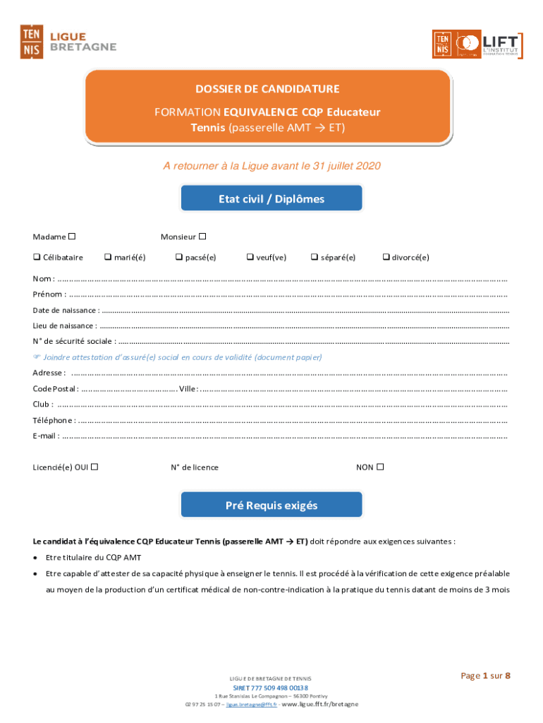 Remplissable En Ligne dossier d'inscriptionla formation CQP ET Fax Email Imprimer - pdfFiller