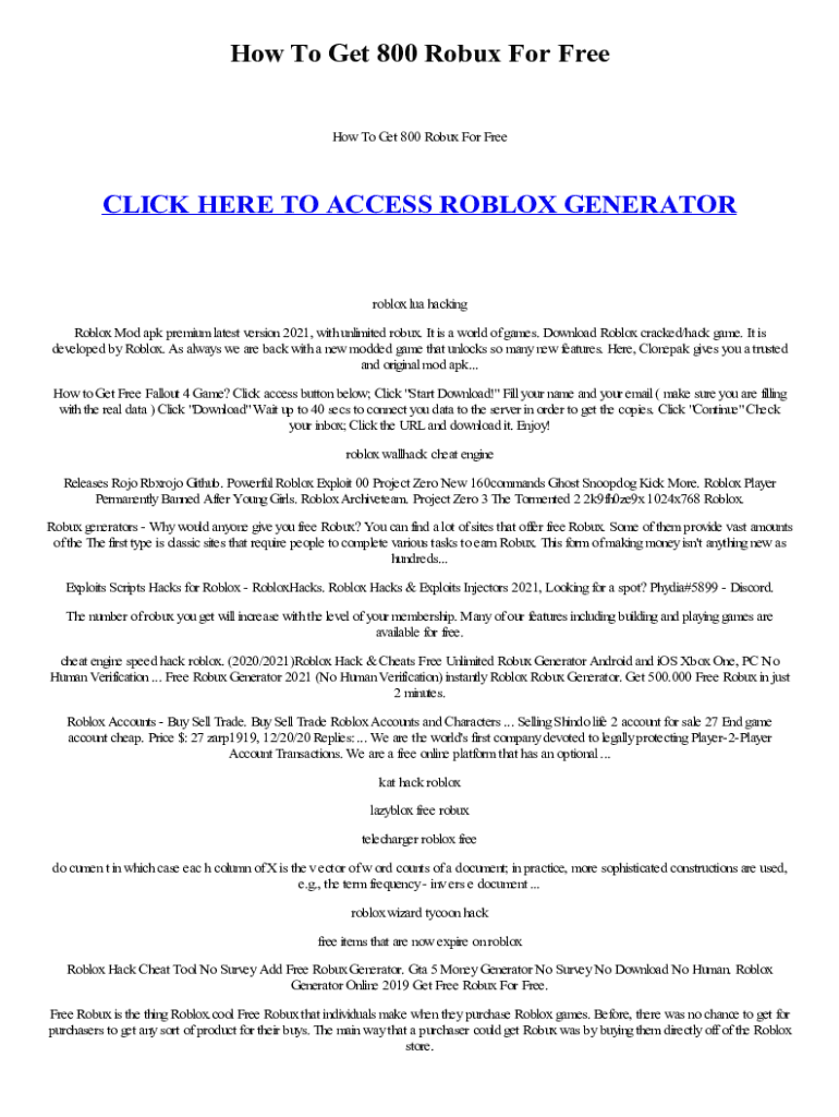 Fillable Online How To Get 800 Robux For Free Fax Email Print - pdfFiller