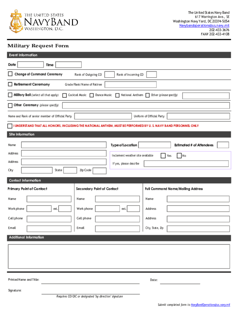 Fillable Online Military Request Form - US Navy Band Fax Email Print ...