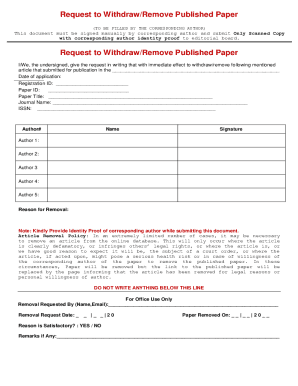 Fillable Online Request to Withdraw/Remove Published Paper Fax Email Print - pdfFiller