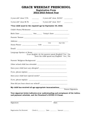 Fillable Online First Baptist Church Weekday Preschool Program Fax ...