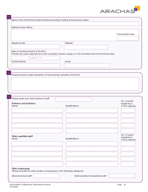 Fillable Online PROPOSAL FORM: PROFESSIONAL INDEMNITY INSURANCE ... Fax ...