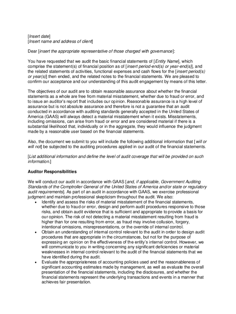 Fillable Online Audit of financial statement engagement letter Fax ...