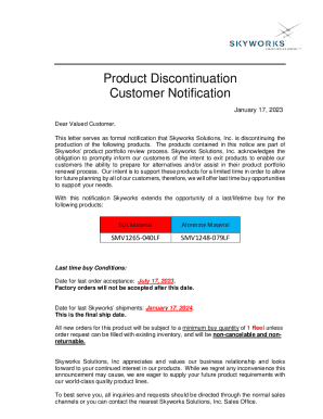 Fillable Online Product Discontinuation Customer Notification Pdf Fax ...
