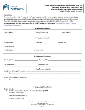 Fillable Online Kaiser Prior Authorization Form - Fill Online ...