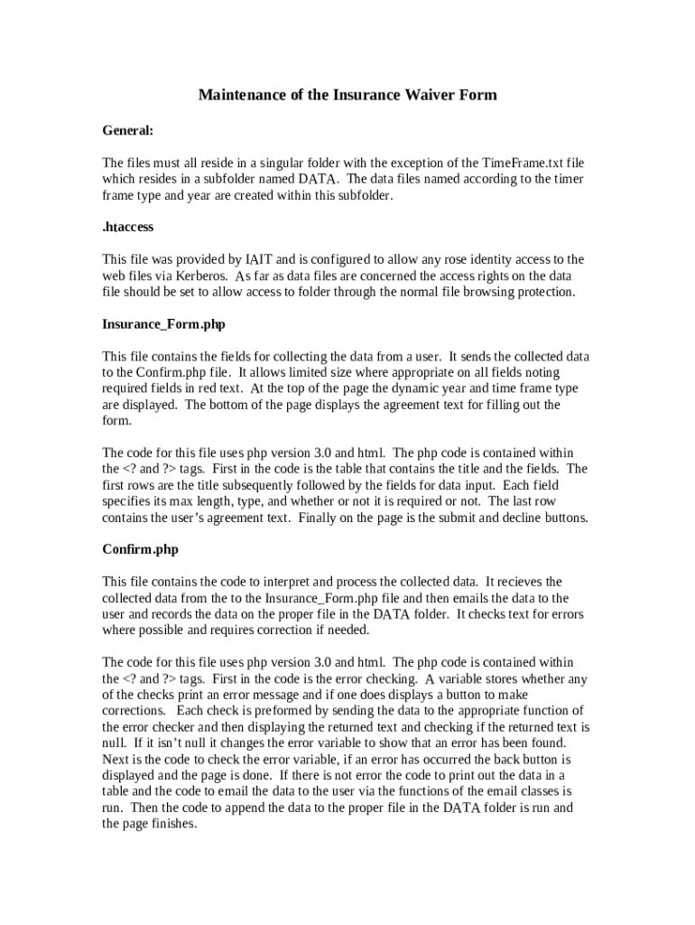 Maintenance of the Insurance Waiver Doc Template | pdfFiller