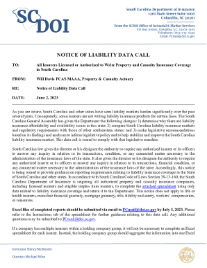 Fillable Online doi sc NOTICE OF LIABILITY DATA CALL Fax Email Print ...