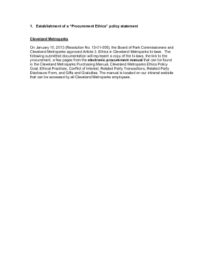 Fillable Online 1. Establishment of a Procurement Ethics policy ...