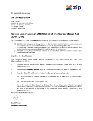 Fillable Online Notice under section 708A(5)(e) of the Corporations Act ...